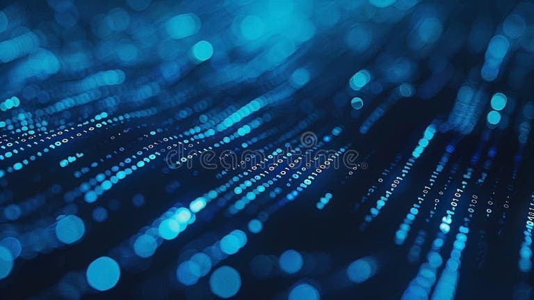 Futuristic Digital Binary Code Background with Bokeh Effect in Dark Blue Stock Illustration ...