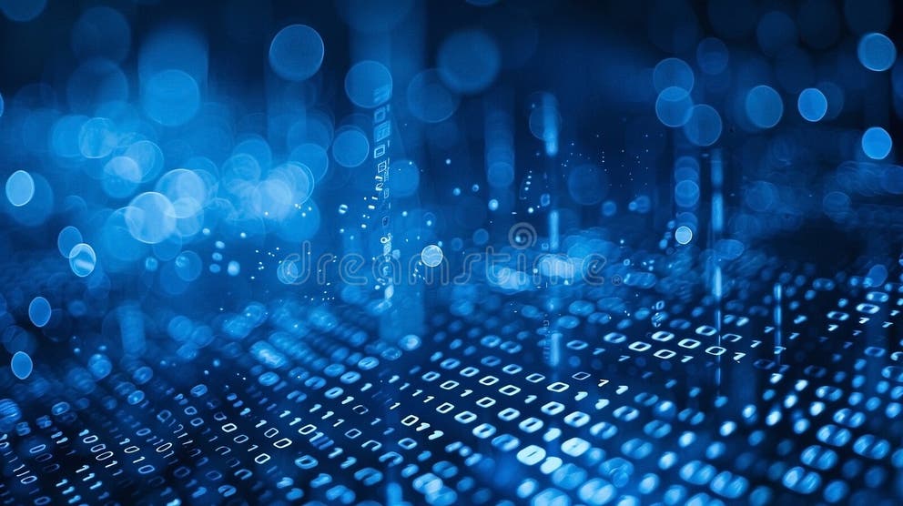 Futuristic Digital Binary Code Background with Bokeh Effect in Dark Blue Stock Illustration ...