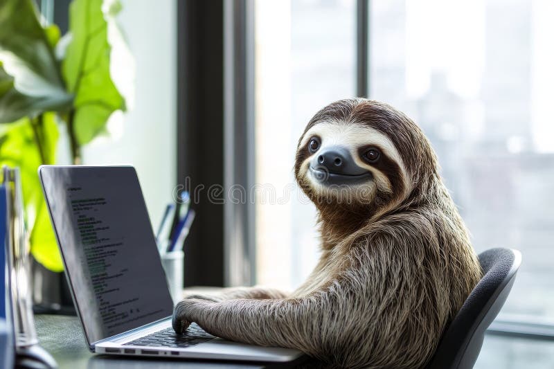 The Stock Photo Depicts a Sloth Utilizing a Computer in Its Home Office ...