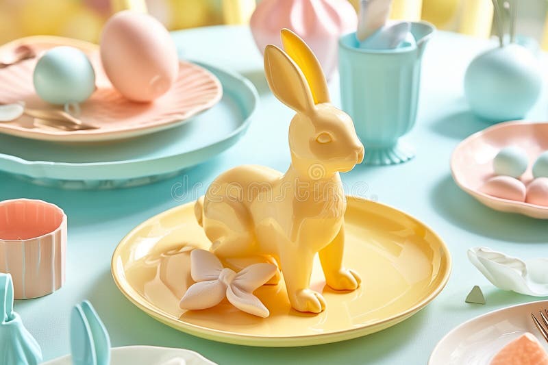 Easter Bunny Themed Party Table Setting Stock Image - Image of food ...