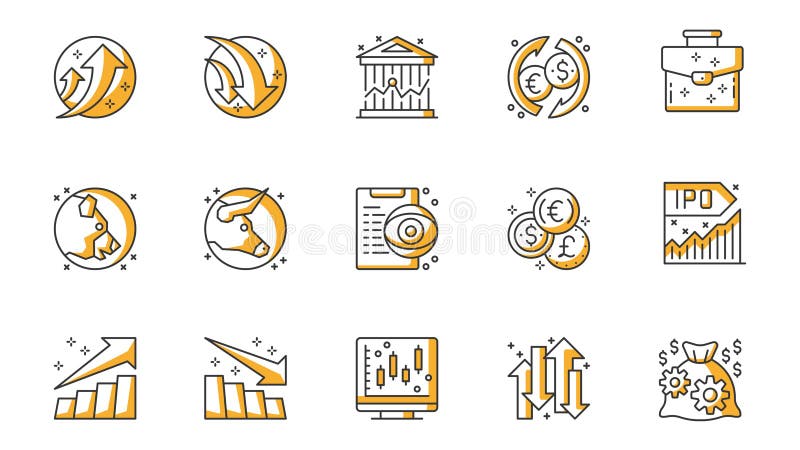 Stock Quotes Icons Set in Outline Stroke Design for Web. Pack Line ...