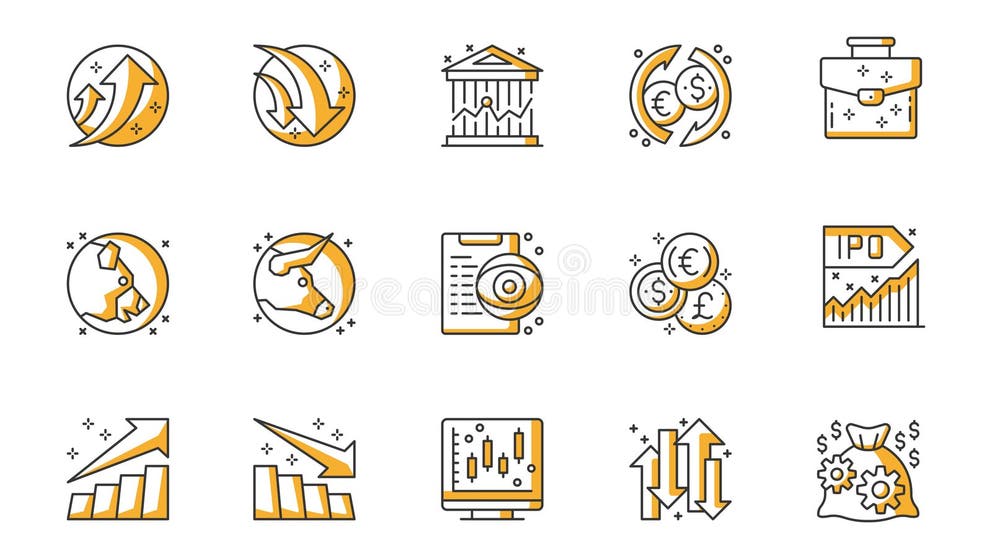Stock Quotes Icons Set in Outline Stroke Design for Web. Pack Line ...