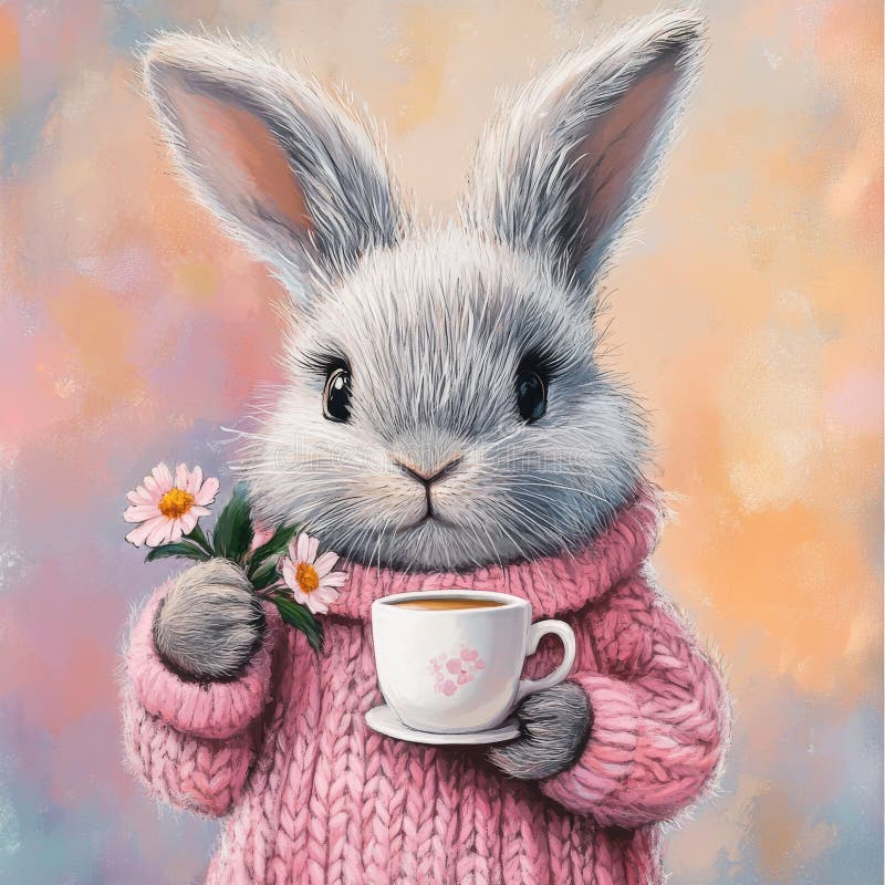 An Stock Retro Vintage Image of an Easter Bunny in a Pink Sweater ...