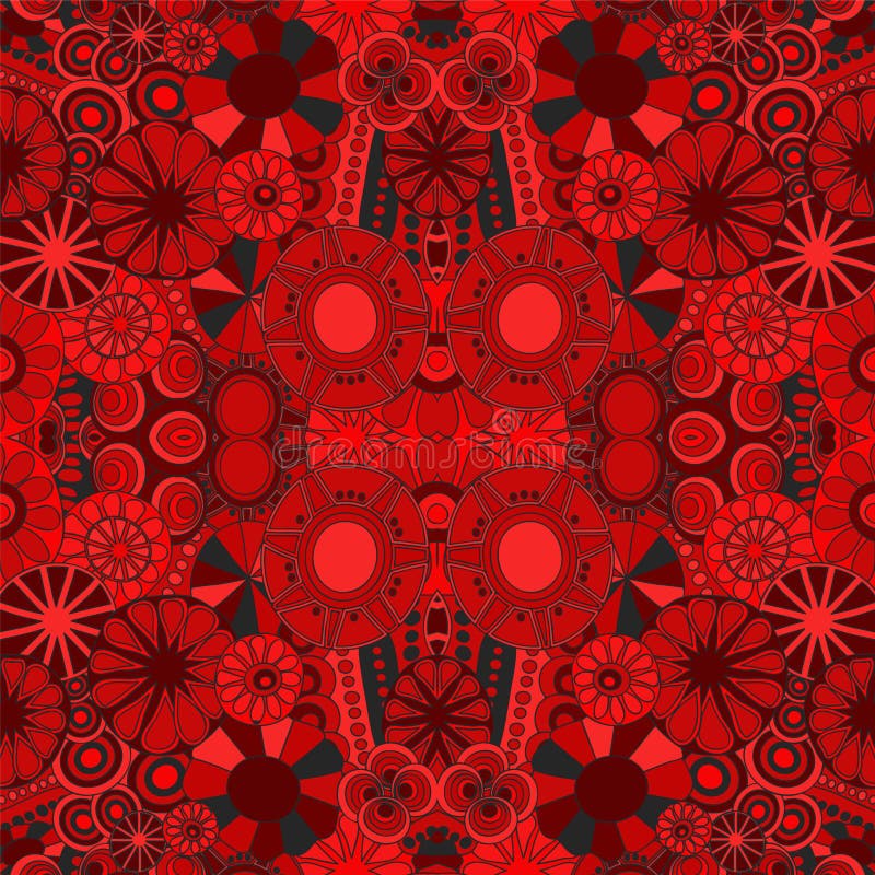 Red Floral Doodle Seamless Pattern Stock Vector - Illustration of ...