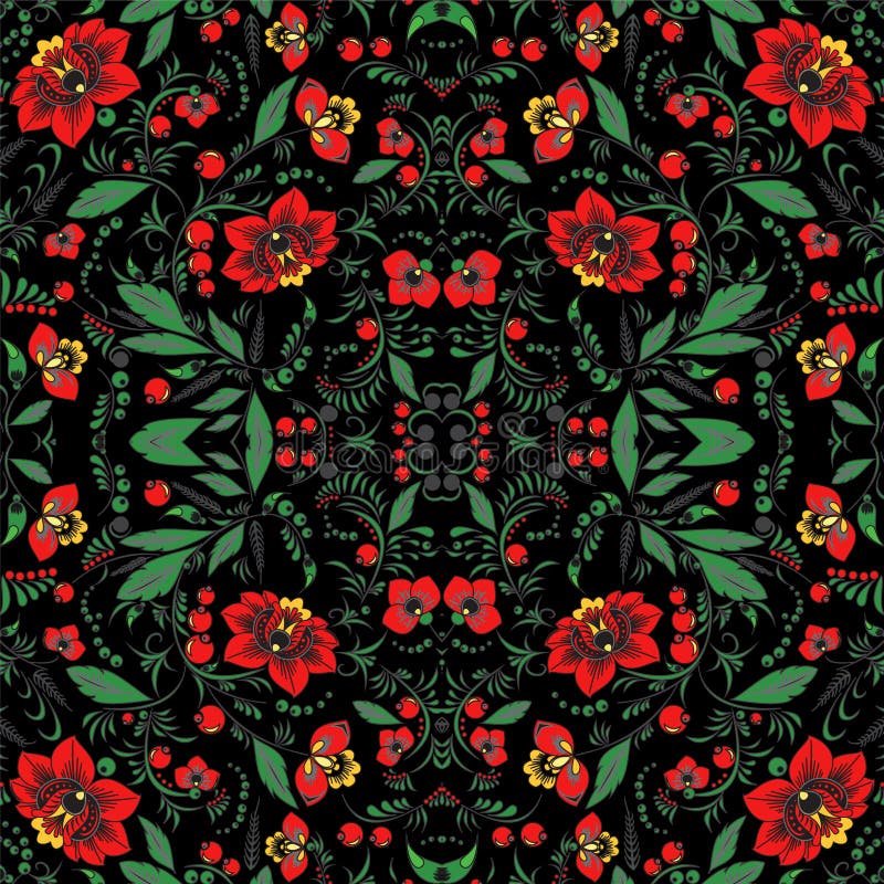 Stock Seamless Pattern. Oriental or Russian Red Flower Stock ...