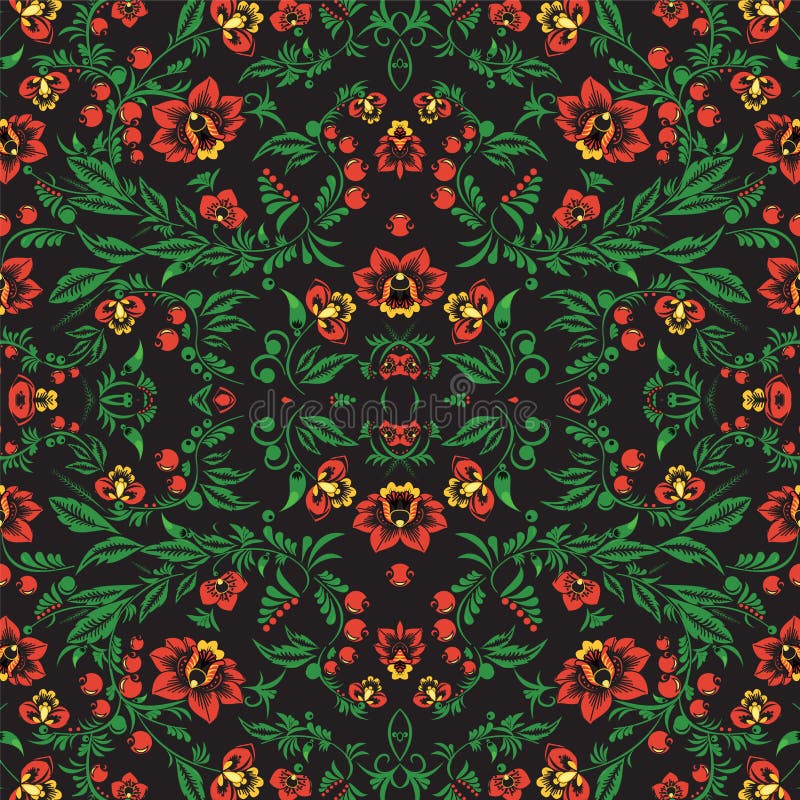 Stock Seamless Pattern. Oriental or Russian Red Flower Stock ...
