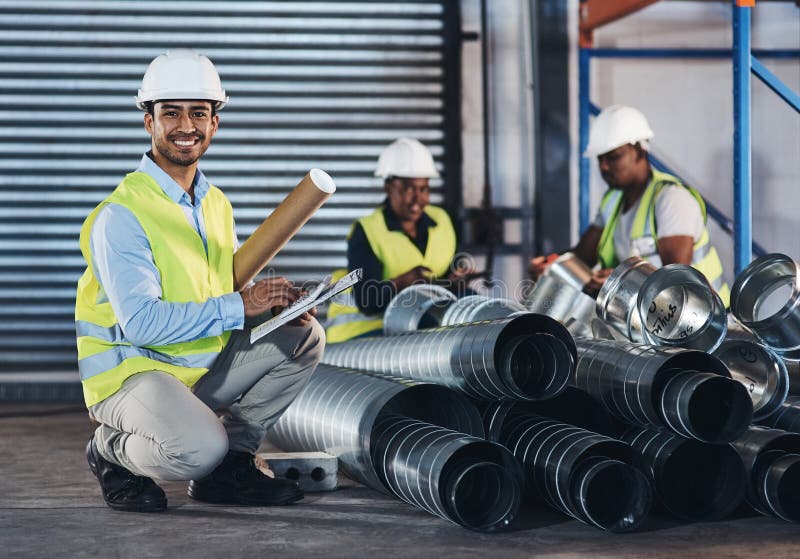 Stock-take is Part of the Job. a Handsome Young Contractor Crouching ...
