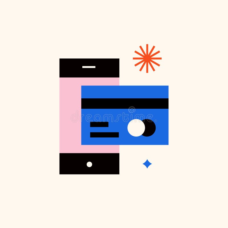 Colorful Flat Geometric Mobile Credit Card Technology Illustration ...