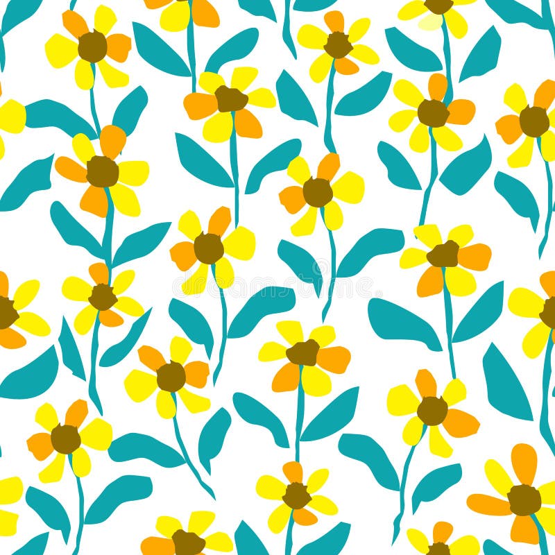 Seamless Yellow Flower Pattern, Floral Prairie Pattern, Vector ...