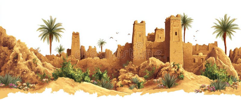 A Stock Town in the Desert with Structures that Create a Border ...