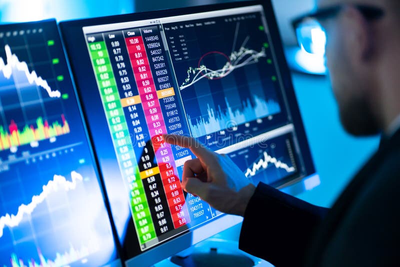 Stock Trader Man Using Multiple Computers Stock Image - Image of market ...