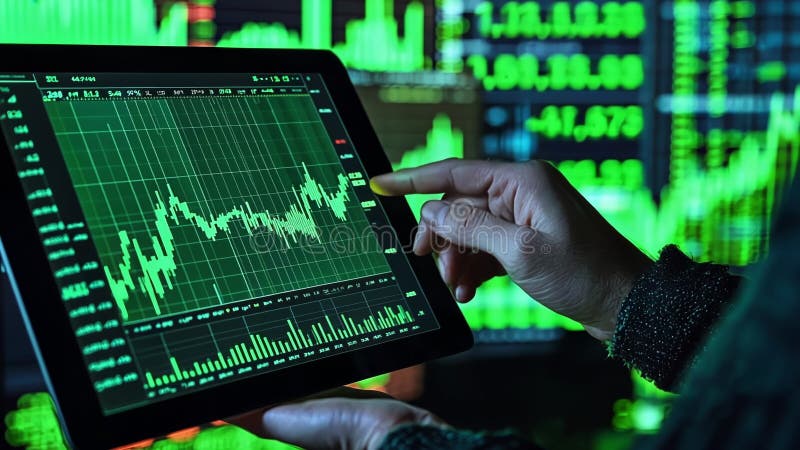 Stock Trader Analyzing Data on Touchscreen in Front of Screens Stock ...