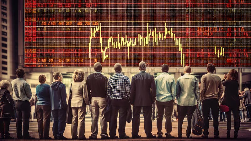 Stock Traders from Behind Looking at Financial Graph on Big Screen ...