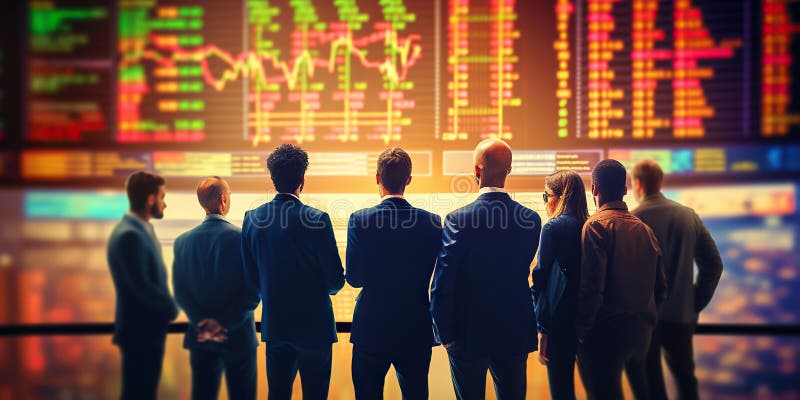 Stock Traders from Behind Looking at Financial Graph on Big Screen ...