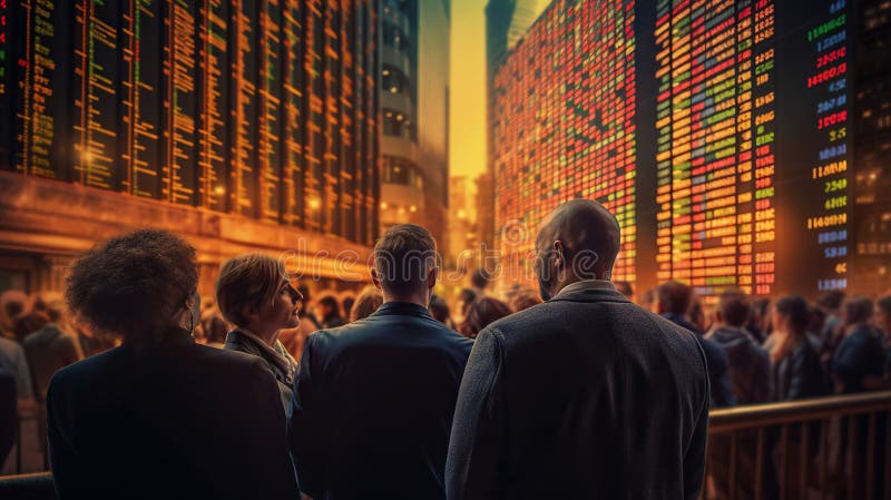 Stock Traders from Behind Looking at Financial Graph on Big Screen ...
