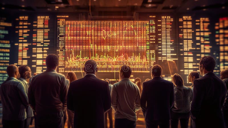 Stock Traders from Behind Looking at Financial Graph on Big Screen ...