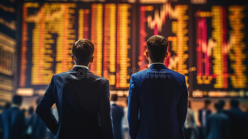 Stock Traders from Behind Looking at Financial Graph on Big Screen ...