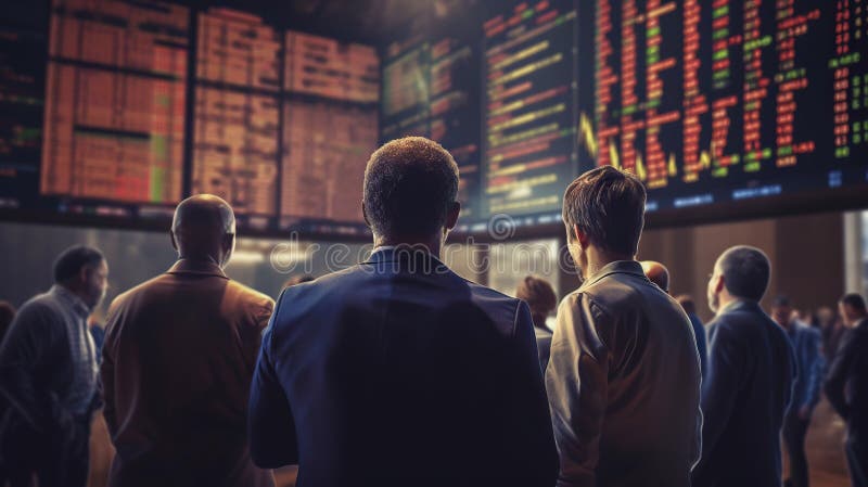 Stock Traders from Behind Looking at Financial Graph on Big Screen ...