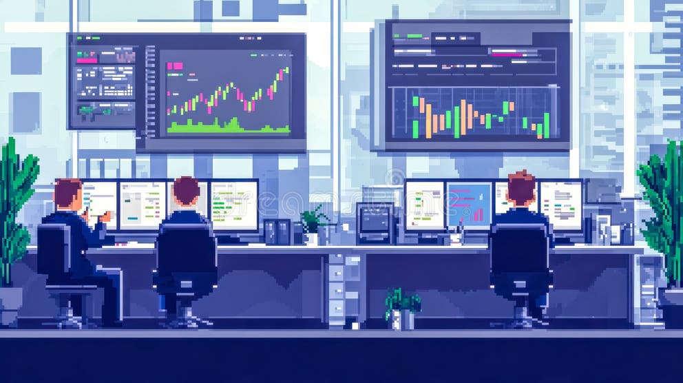 Stock Market Traders Analyzing Charts on Multiple Computer Screens in ...