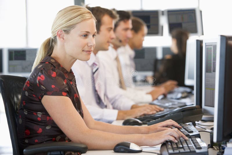 Stock Traders Working at Computers Stock Image - Image of business ...
