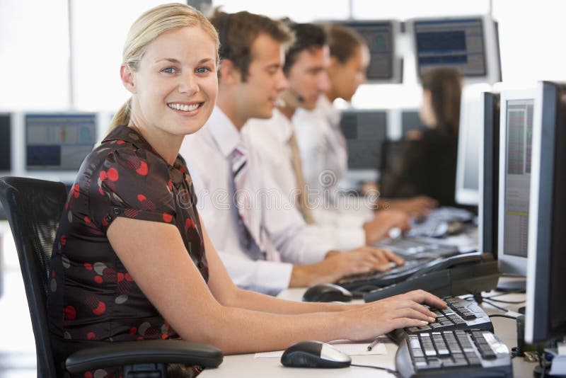 Stock Traders Working at Computers Stock Image - Image of trader ...