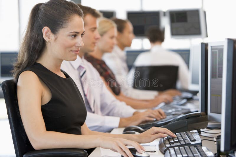 Stock Traders Working at Computers Stock Image - Image of multi, happy ...