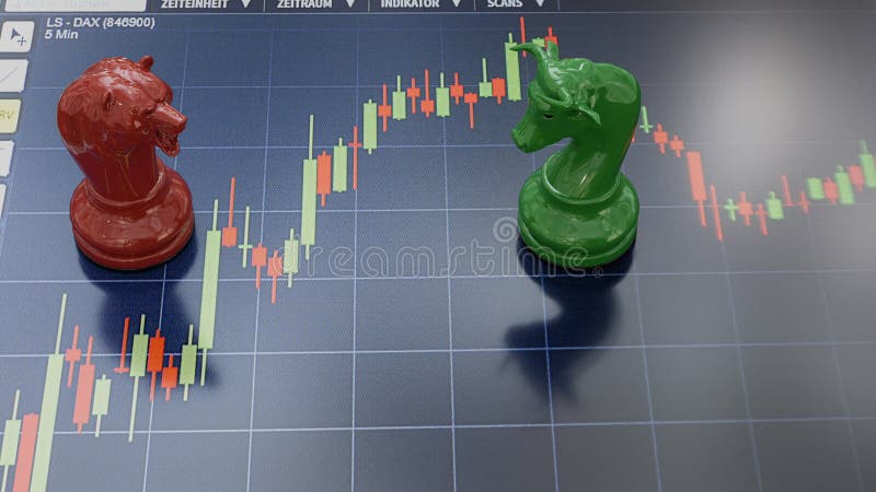 Stock Trading Corporate Bear and Bull with Chart. 3D Illustration Stock ...