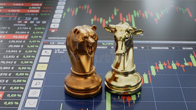 Stock Trading Corporate Bear and Bull with Chart. 3D Illustration Stock ...