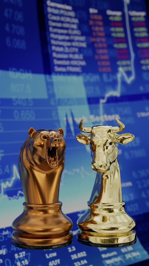 Stock Trading Corporate Bear and Bull with Chart. 3D Illustration Stock ...