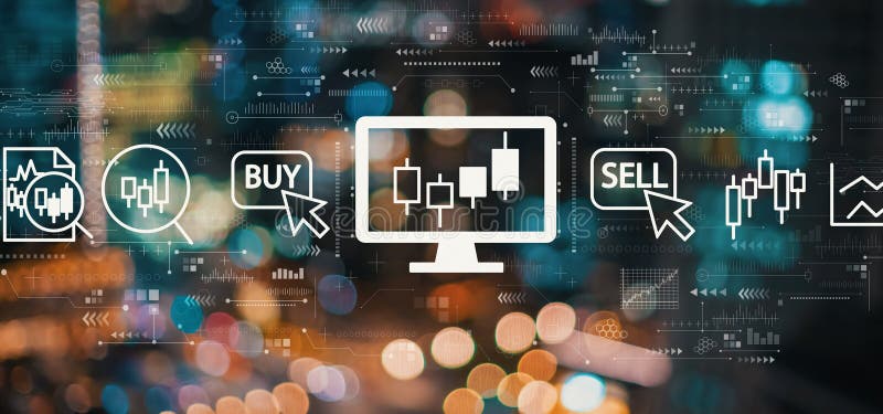 Stock Trading Theme with Blurred City Lights Stock Illustration ...