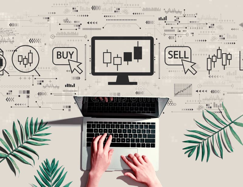 Stock Trading Theme with Person Using a Laptop Stock Image - Image of ...