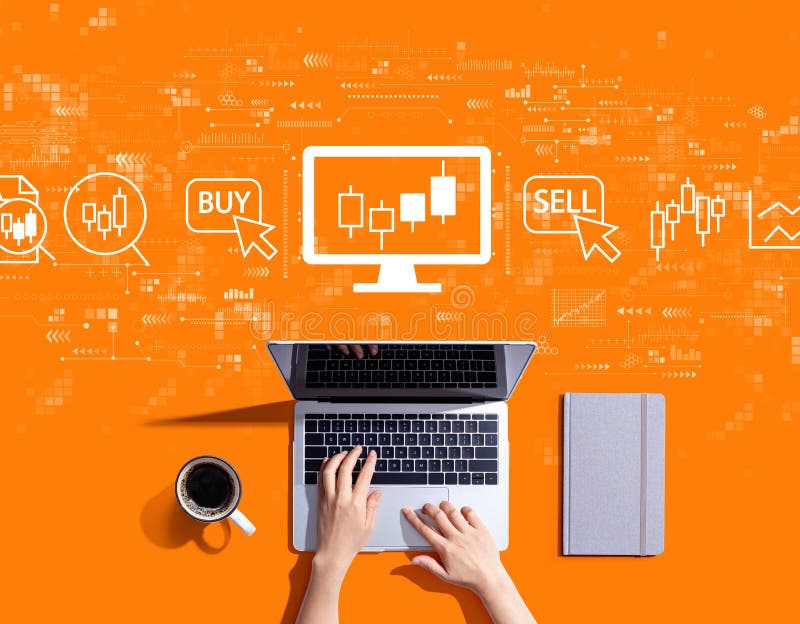 Stock Trading Theme with Person Using a Laptop Stock Image - Image of ...