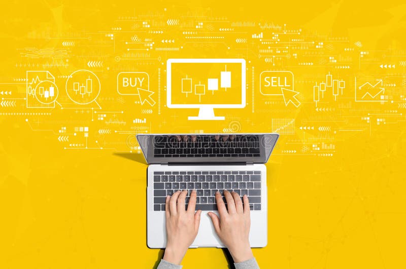 Stock Trading Theme with Person Using Laptop Stock Photo - Image of ...