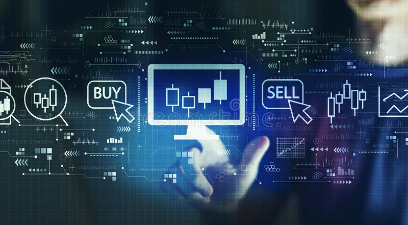 Stock Trading Theme with Young Man in the Night Stock Image - Image of ...