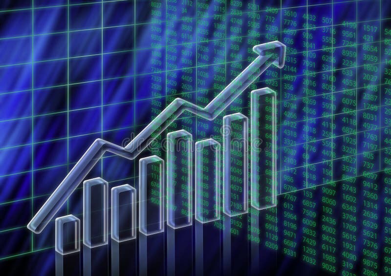 Stock Market Graph with Pie Chart and Up Arrow Stock Illustration ...