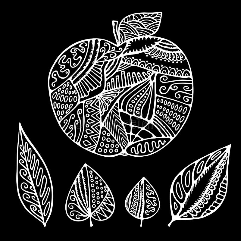 Stock Vector Abstract Isolated Apple and Leaf. Hand Draw Pattern Stock ...