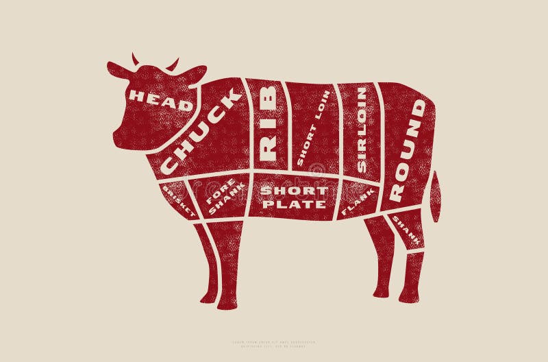 Beef Cuts Diagram in Silhouette Style Stock Vector - Illustration of ...