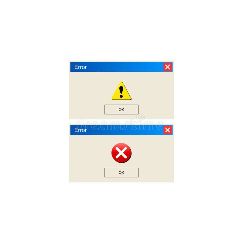 Vector Error Message, Warning Pop-up Window, Vintage User Interface, Isolated on White. Stock ...