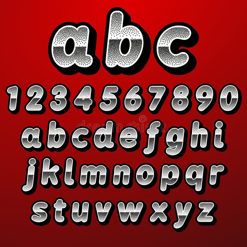 Stock Vector Font Pointillism. Letters and Numbers Stock Vector ...