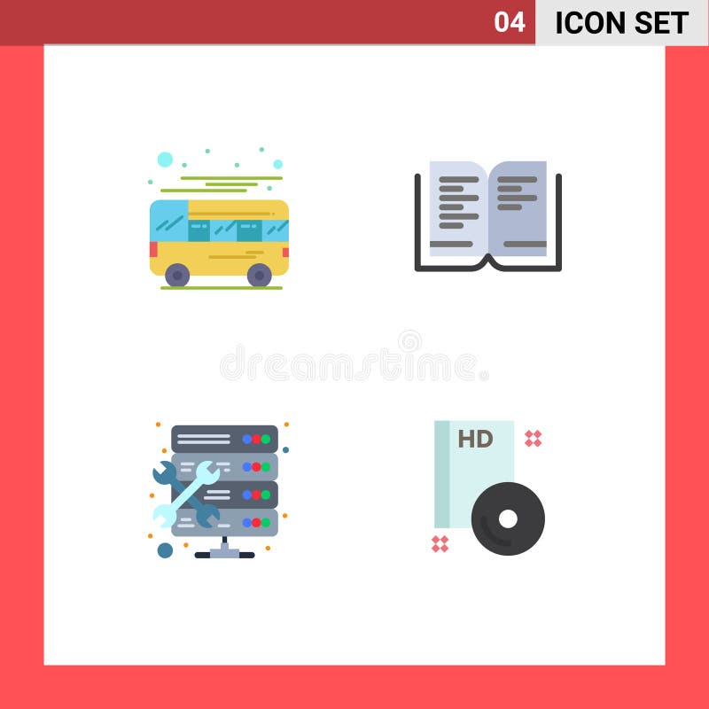 Stock Vector Icon Pack of 4 Line Signs and Symbols for Autobus, Hosting ...