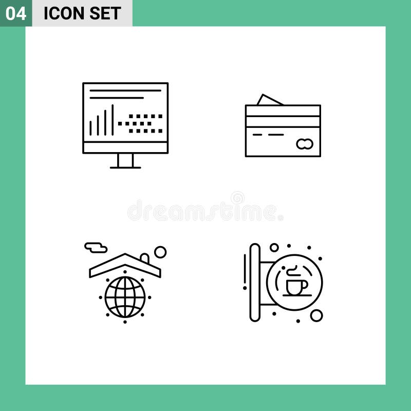 Stock Vector Icon Pack of 4 Line Signs and Symbols for Coding, Credit ...
