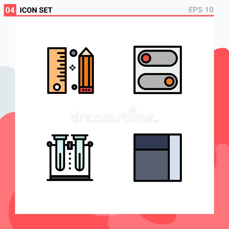 4 Universal Filledline Flat Color Signs Symbols of Coding, Laboratory ...