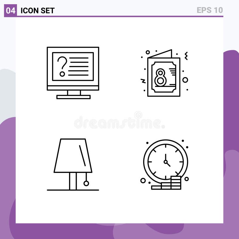 Stock Vector Icon Pack of 4 Line Signs and Symbols for Computer, Symbol ...