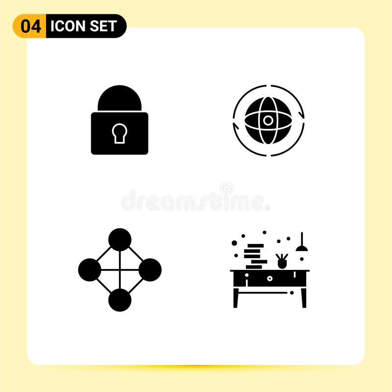 4 Universal Solid Glyphs Set for Web and Mobile Applications Lock ...