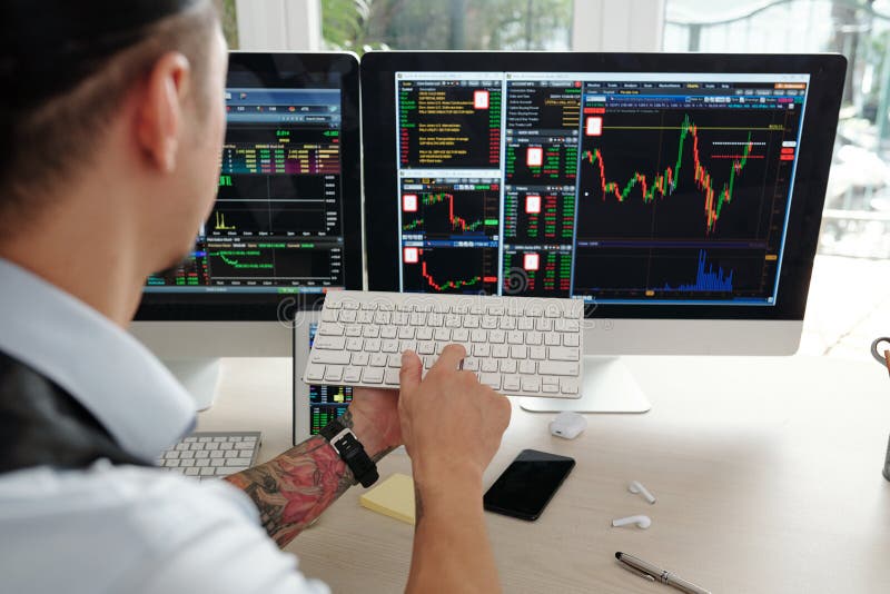 Stockbroker Working in Office Stock Photo - Image of chart, business ...