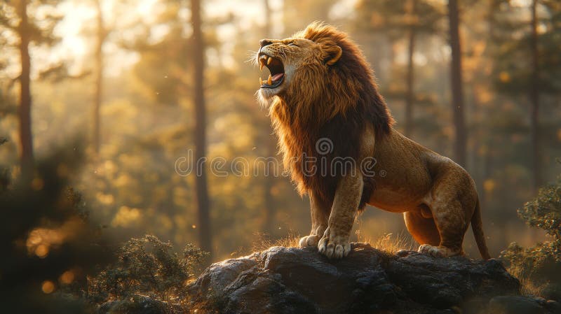 Stocke Rock Lion Standing Roaring Stock Image - Image of monkey, flat ...