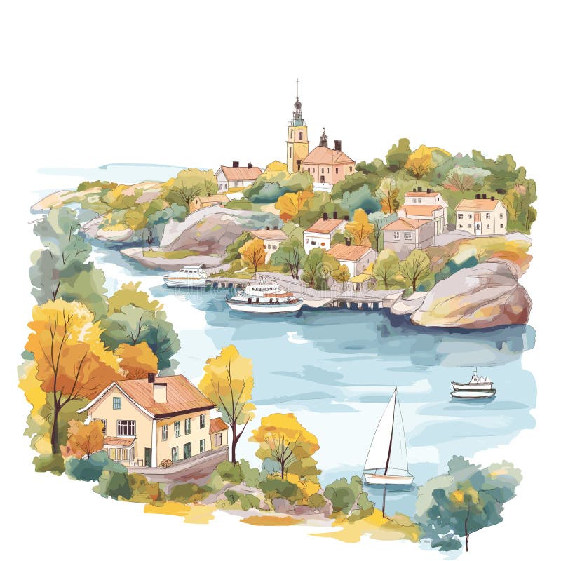 Stockholm Archipelago. Stockholm Archipelago Watercolor Vector Illustration Stock Vector ...