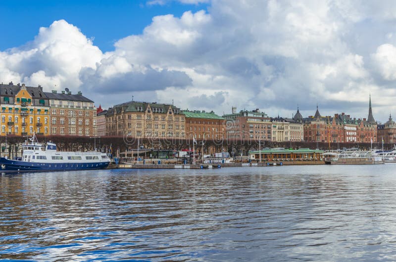 Stockholm city harbour editorial stock photo. Image of famous - 71129938