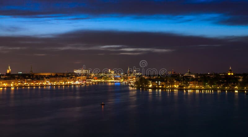 Stockholm at Night with Light Reflection in Water Stock Photo - Image ...