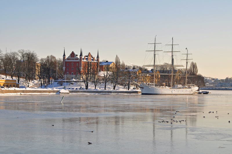 Stockholm winter view stock image. Image of cold, dock - 13133917